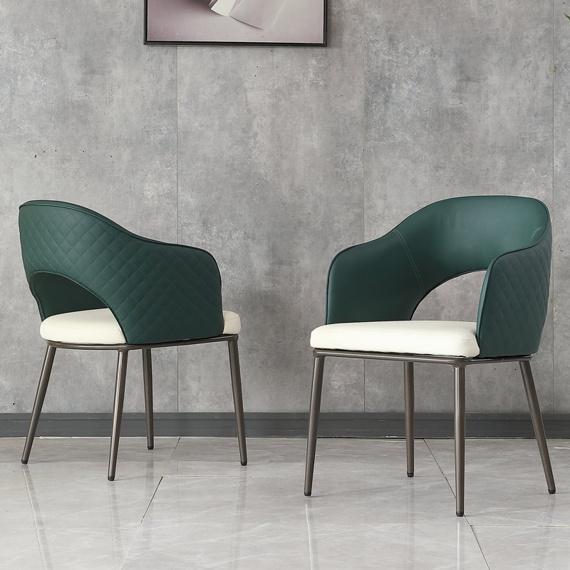 Corrigan Studio Modern green faux leather dining chairs with metal legs set of 2 chic seating for living room kitchen dining spaces Wayfair